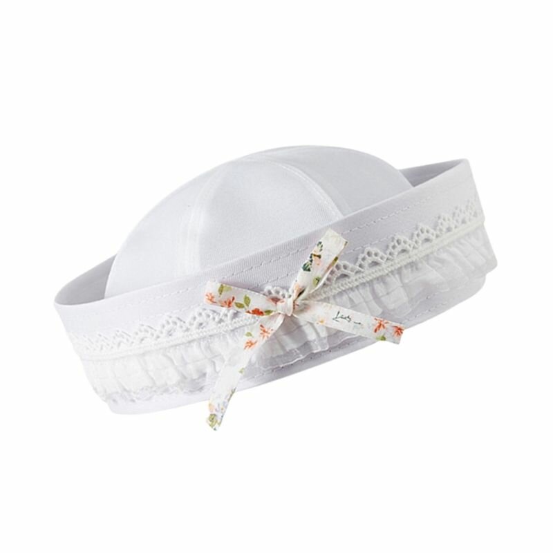 Кружевная матросская шляпа с бантом-белый