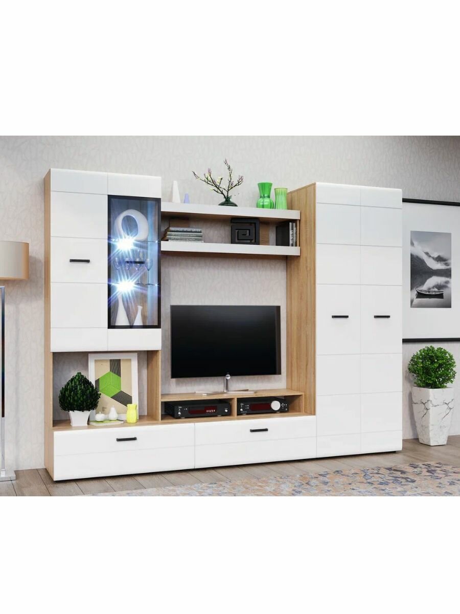 Гостиная Нэнси NEW Вариант №4 Дуб сонома/Белый глянец, МИФ