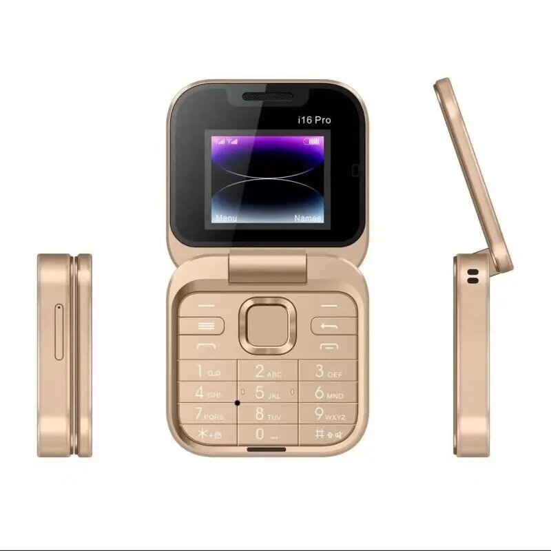 I16 Pro MIni Fold Mobile Phone 2G GSM Dual SIM Card Speed Dial Video Player Magic Voice 3.5mm Jack FM Small Flip CellphoneDual S