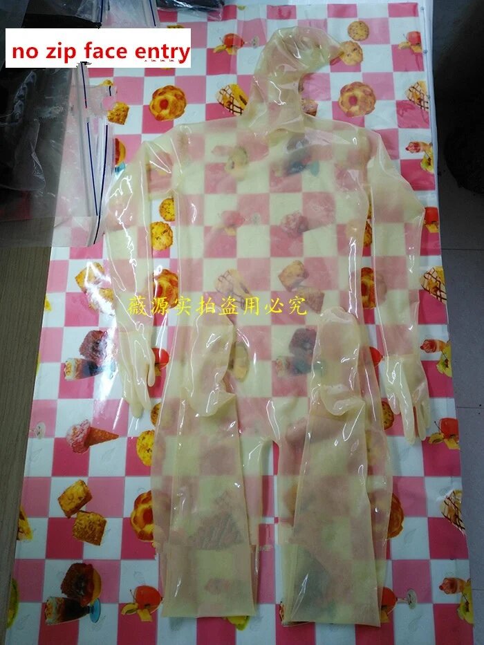 Латексный резиновый костюм кошки для лица фетиш боди с капюшоном перчатки носки на заказ XXL, transparent no zip