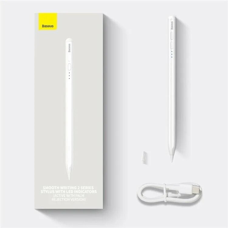 Активный стилус для iPad Baseus Smooth Writing 2 со светодиодными индикаторами, белый (SXBC060402)