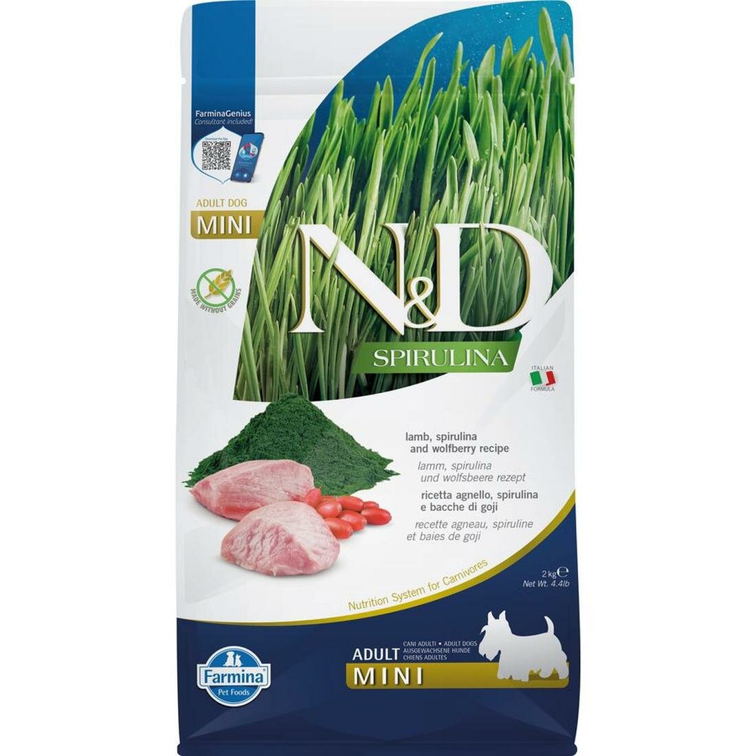 Farmina ND Spirulina Adult для собак мелких пород, с ягнёнком и ягодами годжи 2 кг