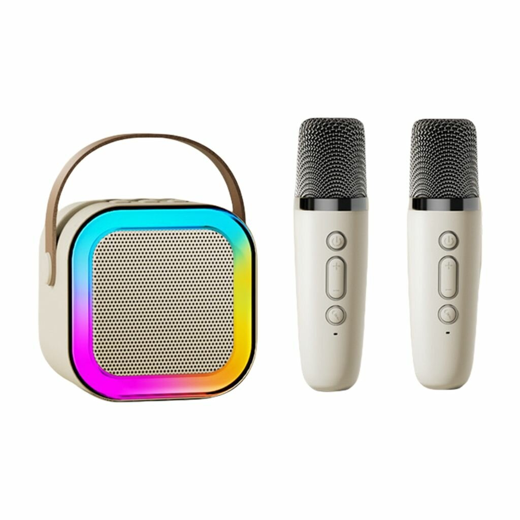Колонки, Bluetooth динамик с микрофоном и LED атмосферным освещением двойной микрофон - кремовый, 1 набор