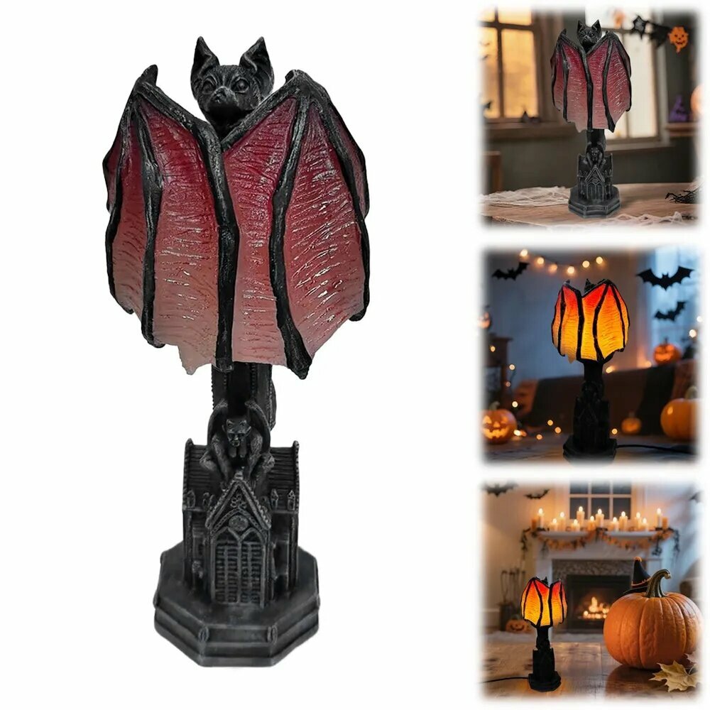 Готическая Ночная Лампа Крылья Летучей Мыши - Декоративный Светильник для Хэллоуина, Красное Свечение, Идеально для Комнат Ужасов и Атмосферы Вампиров