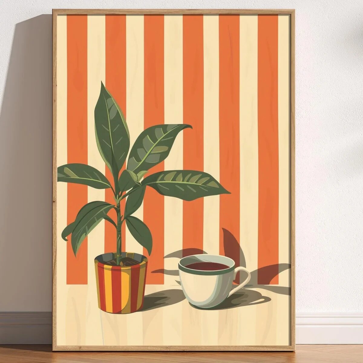 Принт на холсте "Растение и кофе" 50x70см, VA599