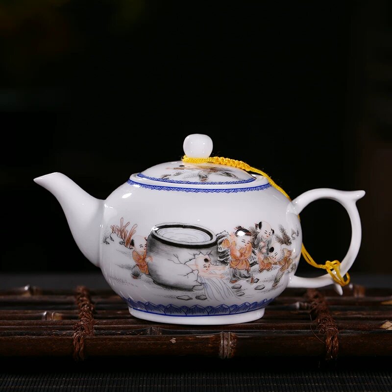 Керамический чайник, цельный, из сине-белого фарфора Цзиндэчжэнь, для кунг-фу чая, одиночный, бытовой, маленький