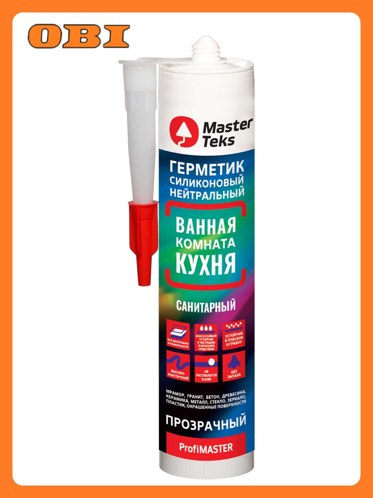 MasterTeks PM герметик силиконовый нейтральный ванная кухня 280 мл прозрачный