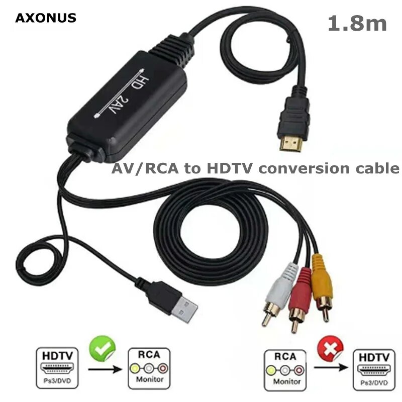 Композитный адаптер CVBS AV на 1080P HDMI Аудио-видео с питанием от USB для ПК PAL/NTSC Xbox PS4 TV STB VHS VCR Камера DVD
