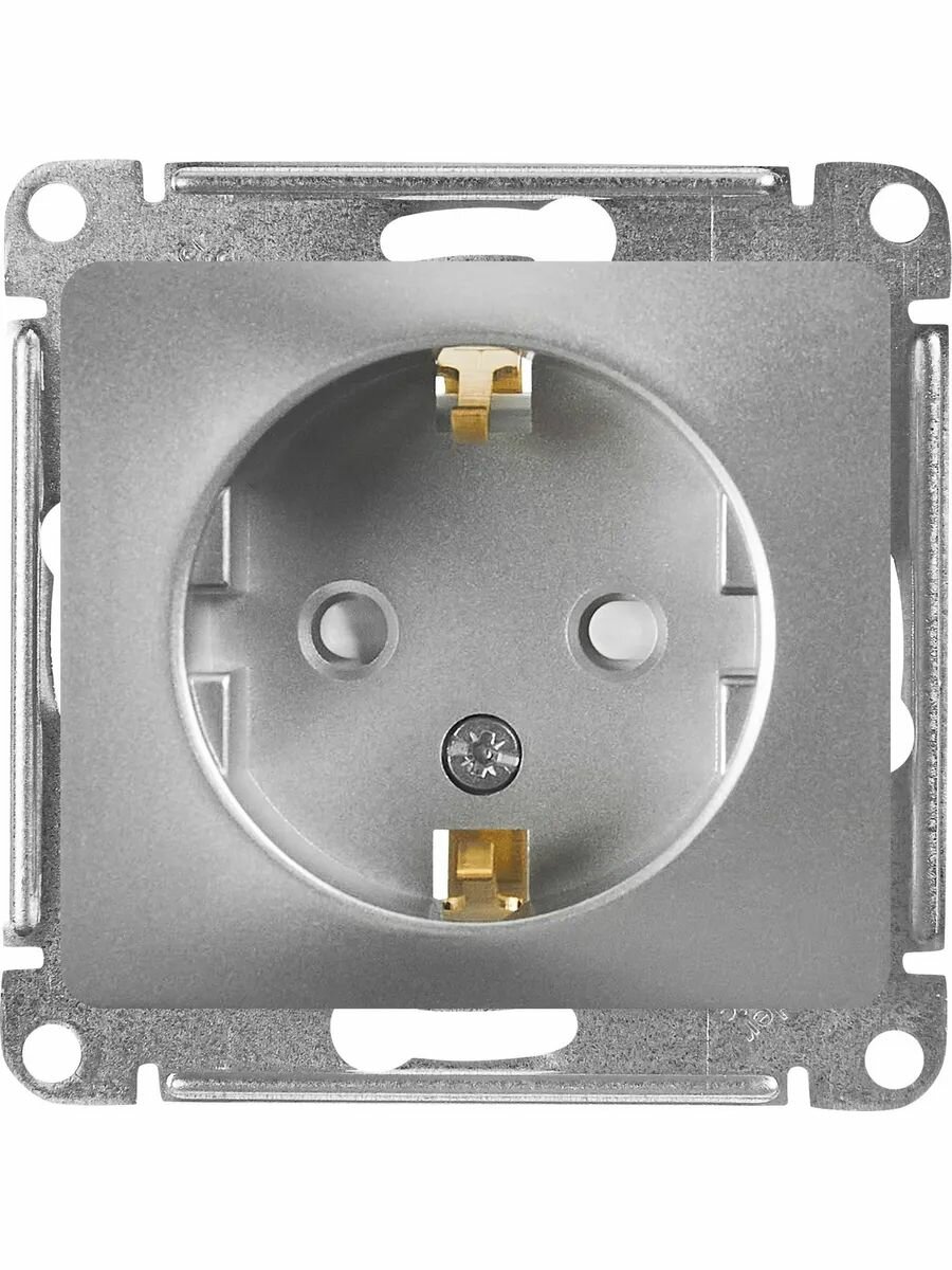 Розетка GLOSSA, скрытый монтаж, с заземлением, со шторками, алюминий. GSL000345 Schneider Electric