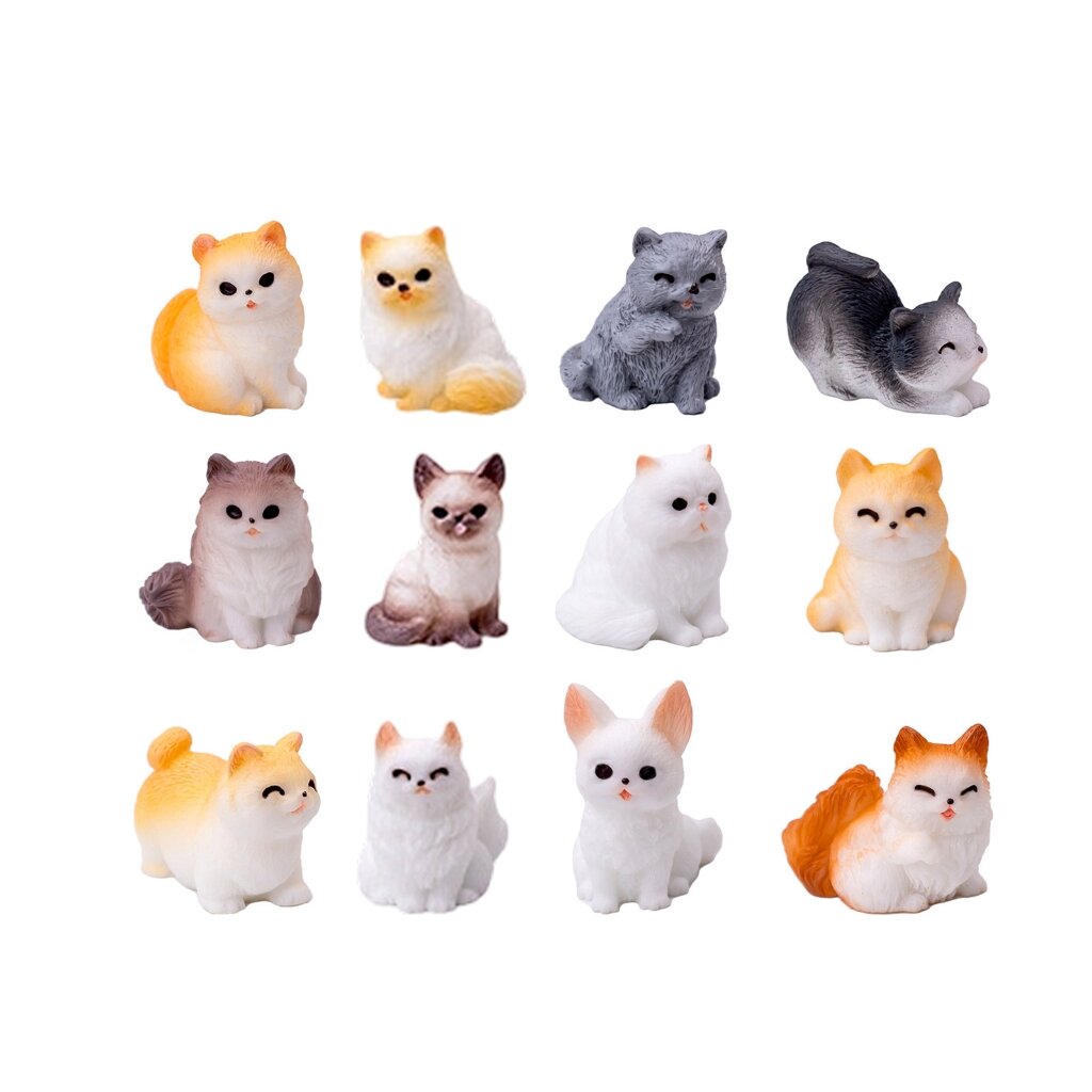 Lovely Resin Cats Model Figurine 12PCS Miniature Decoration Craft Animal Figure For Creative Landscape Arrangement