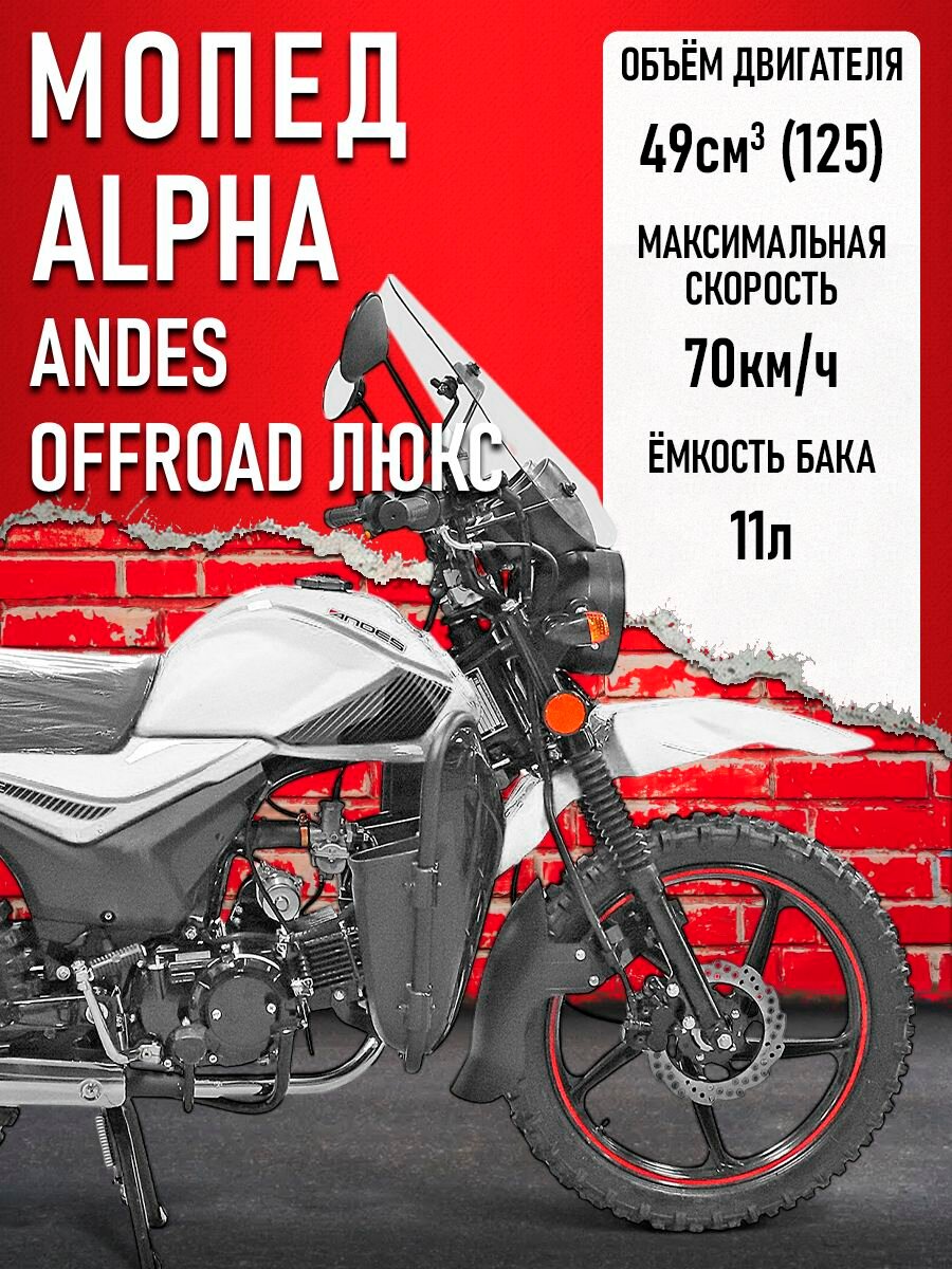Мопед Alpha ANDES OFFROAD LUX (Форсир.) Серебристый