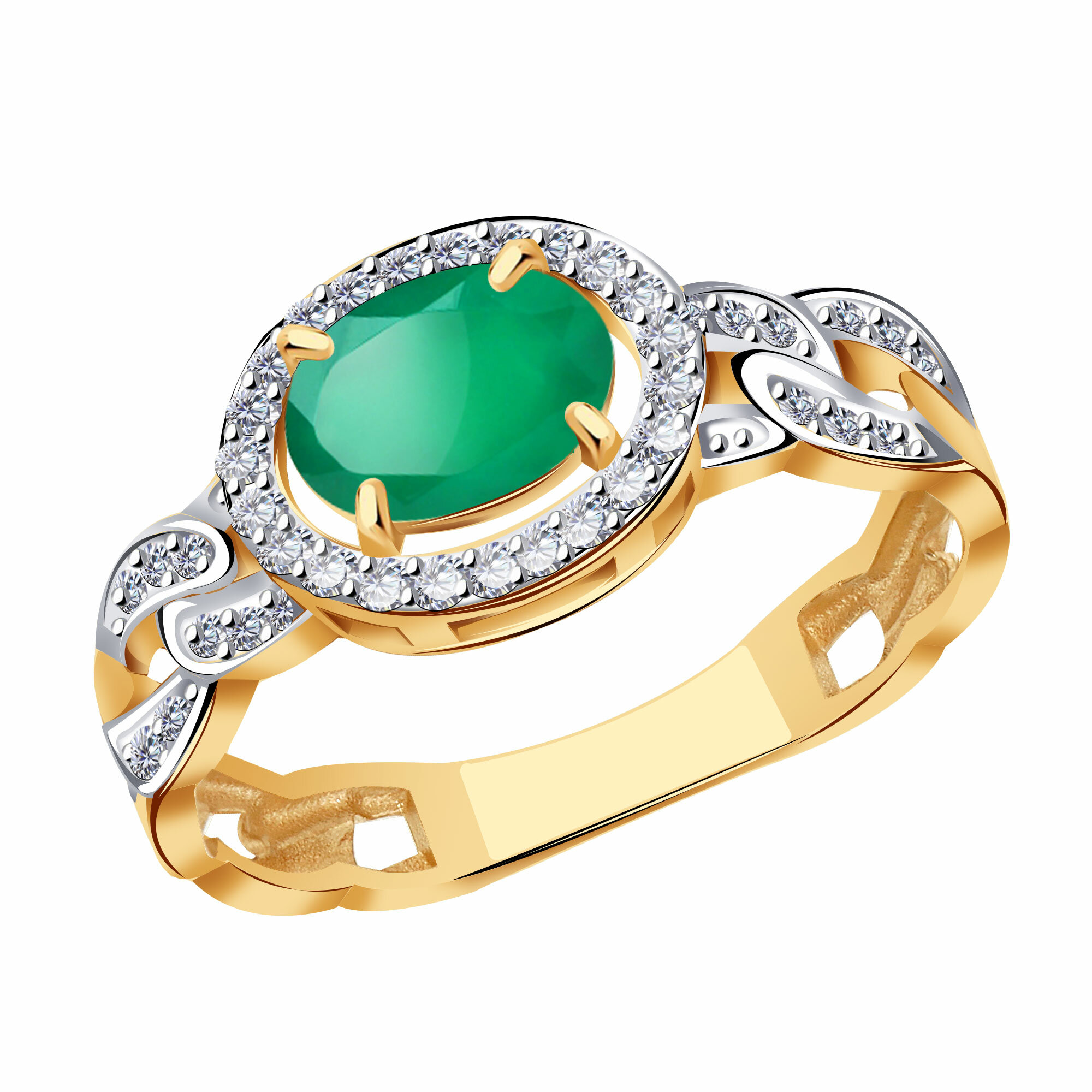 Кольцо, красное золото, 585 проба, агат, фианит