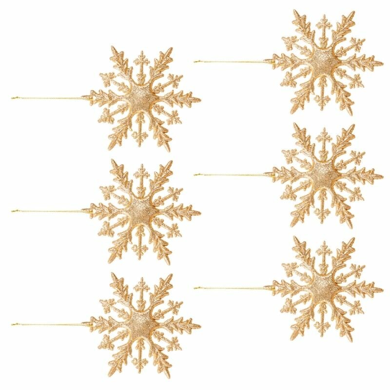 1 набор из 6 рождественских украшений, подвеска в виде снежинки-золото