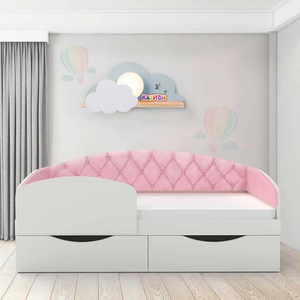 Кровать односпальная Беллуччи с каретной стяжкой 80x160 Белый Розовый