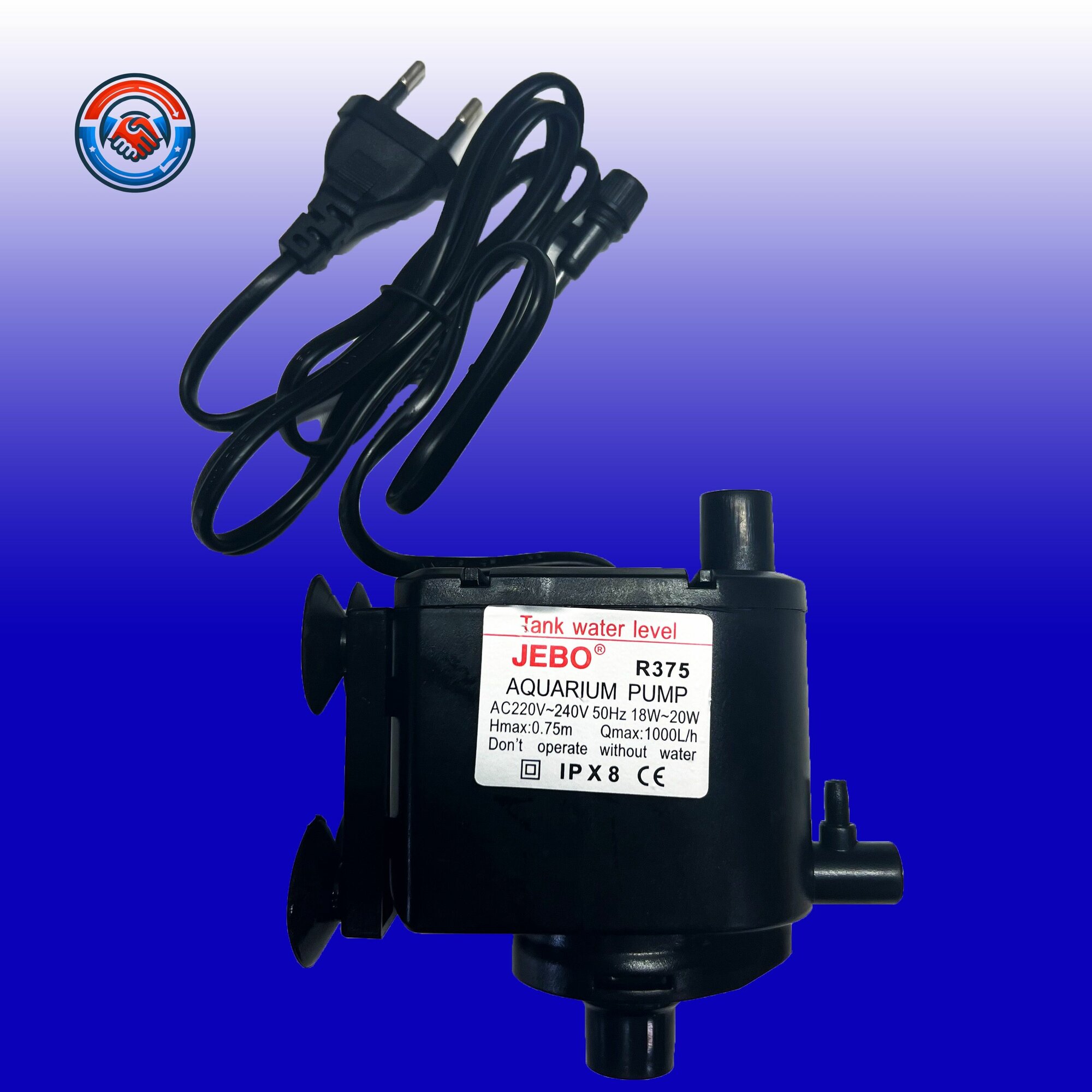 Погружной аквариумный насос JEBO R375, 18-20 Вт, подъем 0,75 м, производительность 800-1000 л/ч, тихая помпа для фильтрации и циркуляции воды