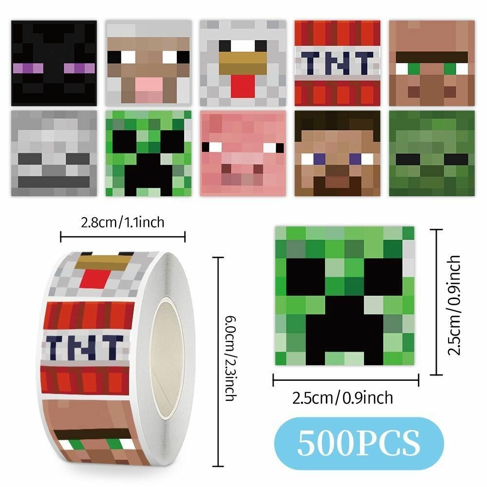 Наклейки Minecraft 500 штук рулон, блоки для скрапбукинга и декора, забавные стикеры для дневника