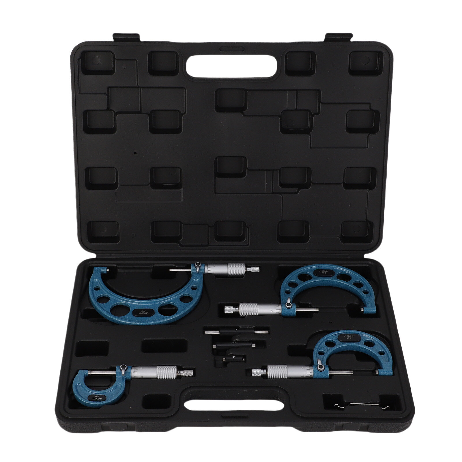 Набор из 4 наружных микрометров, дюймовый диапазон измерения 0-4 дюйма (0,0001 дюйма), инструмент для слесаря, точный, в коробке.