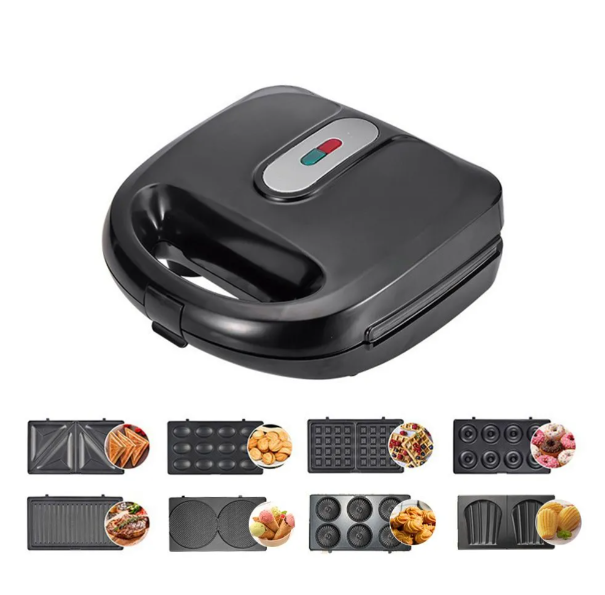 Вафельница Мультипекарь 8 в 1 для бельгийских вафель антипригарная 1500 Вт, серебристый, хром