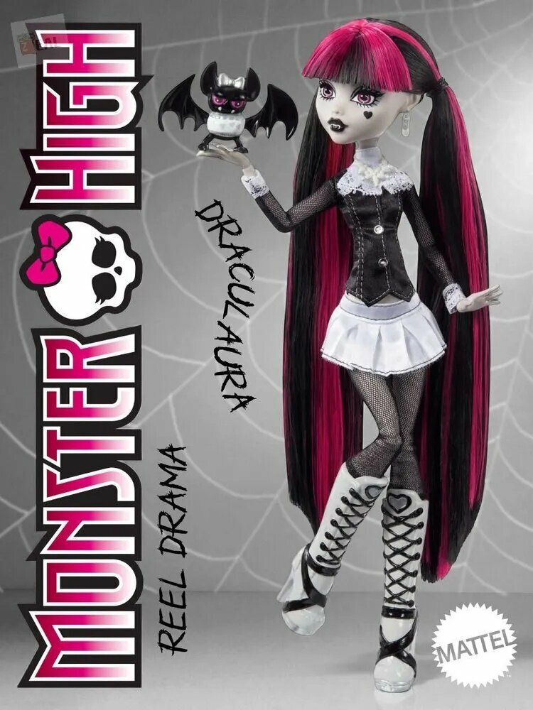 Кукла Monster High Reel Drama Doll, Draculaura in Black and White, Collectible Reproduction with Doll-Size and Life-Size Posters, Horror Flick Theme