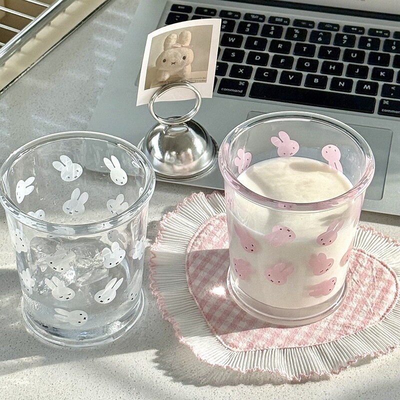 Необычные стеклянные чашки/кофейные чашки в корейском стиле с милым кроликом, высококачественные чашки для холодного кофе для женщин.