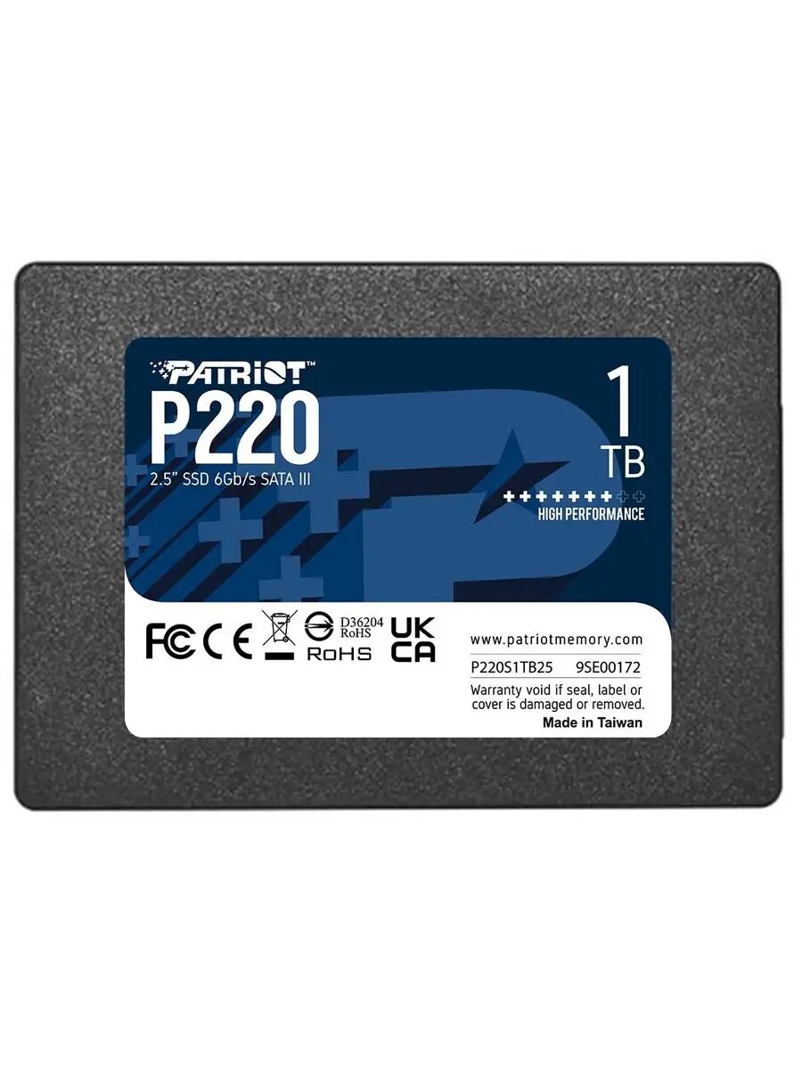 SSD жесткий диск Patriot P220 P220S1TB25 1ТБ, 2.5", SATA III, SATA