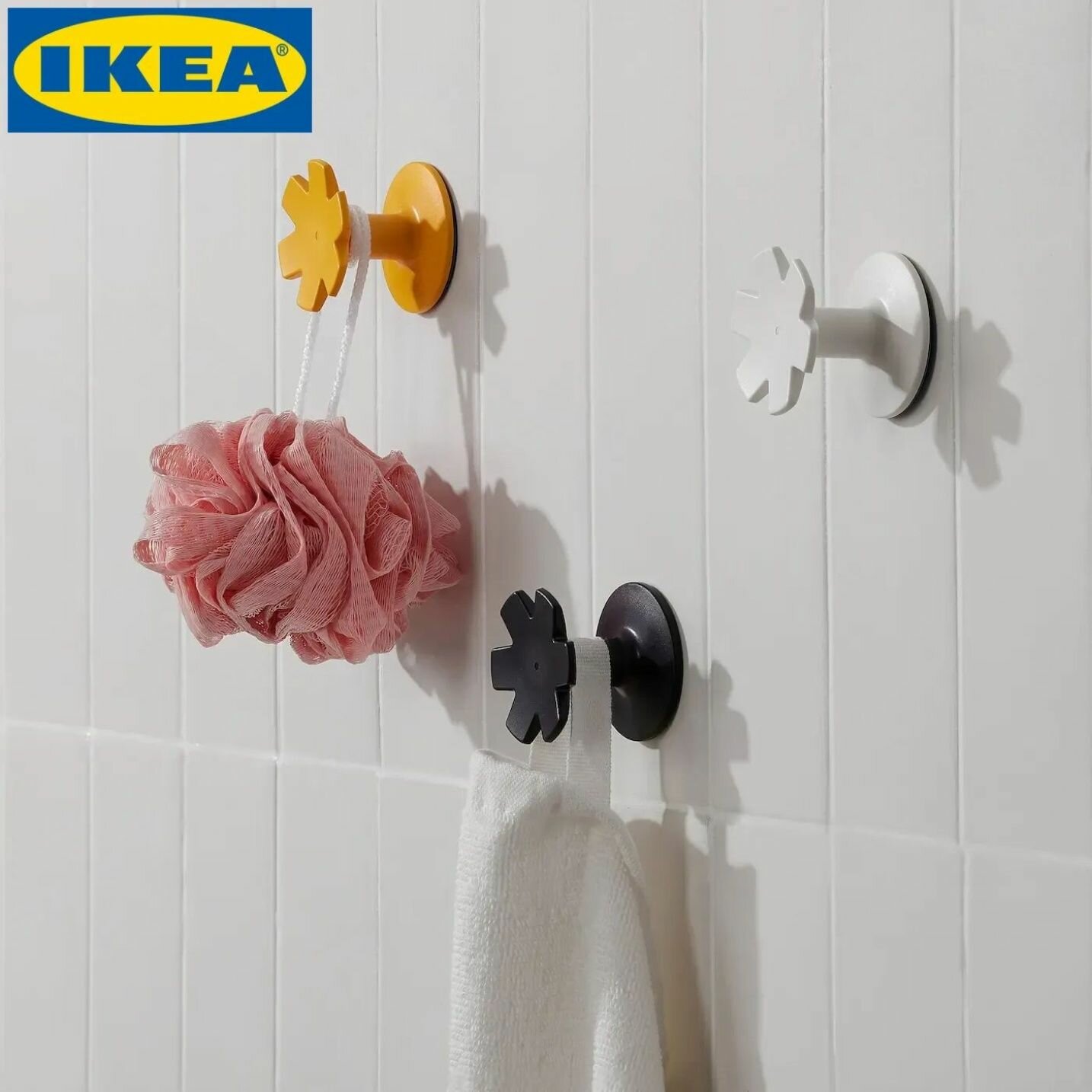 IKEA JORDBORR (икеа джордборр) Самоклеящиеся крючки снежинка 3 шт черный/желтый/белый