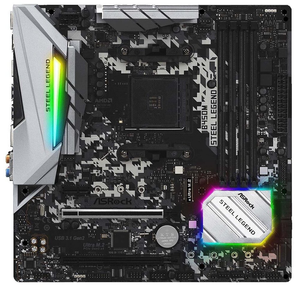 Материнская плата ASRock "B450 Steel Legend", 4xDDR4, 2xM.2, AM4, microATX