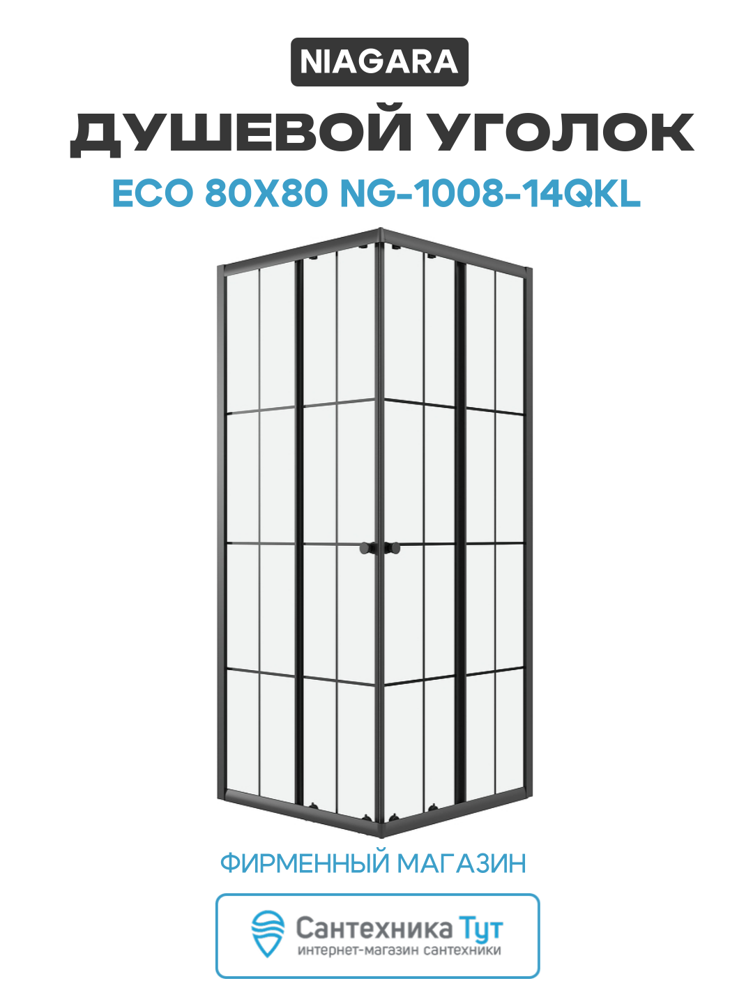 Душевой уголок Niagara Eco 80х80 NG-1008-14QKL профиль цвет Черный матовый стекло прозрачное