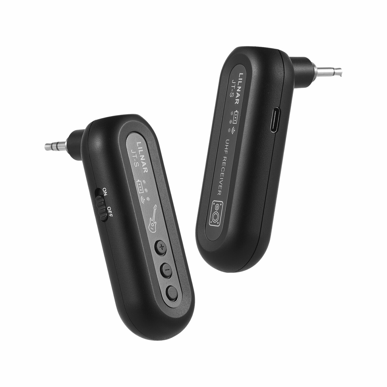 Беспроводная гитарная система заряжаемая с разъемами 6.35mm и 3.5mm, передатчик и приемник UHF с регулируемым уровнем громкости для гитары, баса, электроминструментов, Plug and Play, дальность действия 164 футов, реальное время, 1 передатчик, 1 приемник,