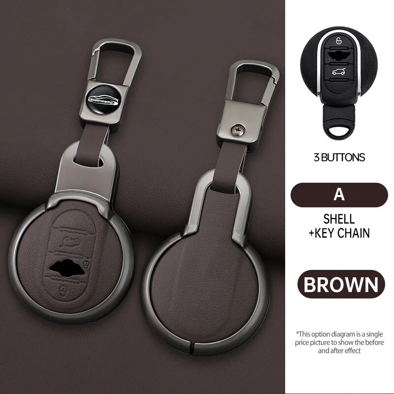 Кожаный чехол для ключей BMW MINI Cooper, 3 buttons, Brown