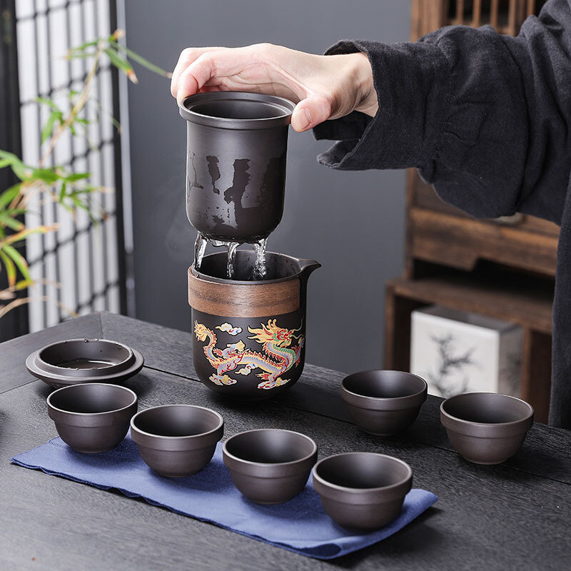 Чайник из фиолетовой глины с изменяющимся цветом, оригинальный минеральный вермилионный чайник с ситечком для чая, чайная чашка, большой объем, набор для заваривания чая, дорожный чайный набор