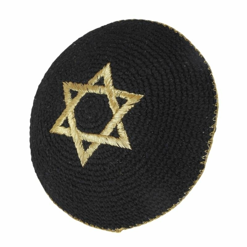 Еврейская шляпа, маленькая круглая шляпа-золотая нить на черном фоне