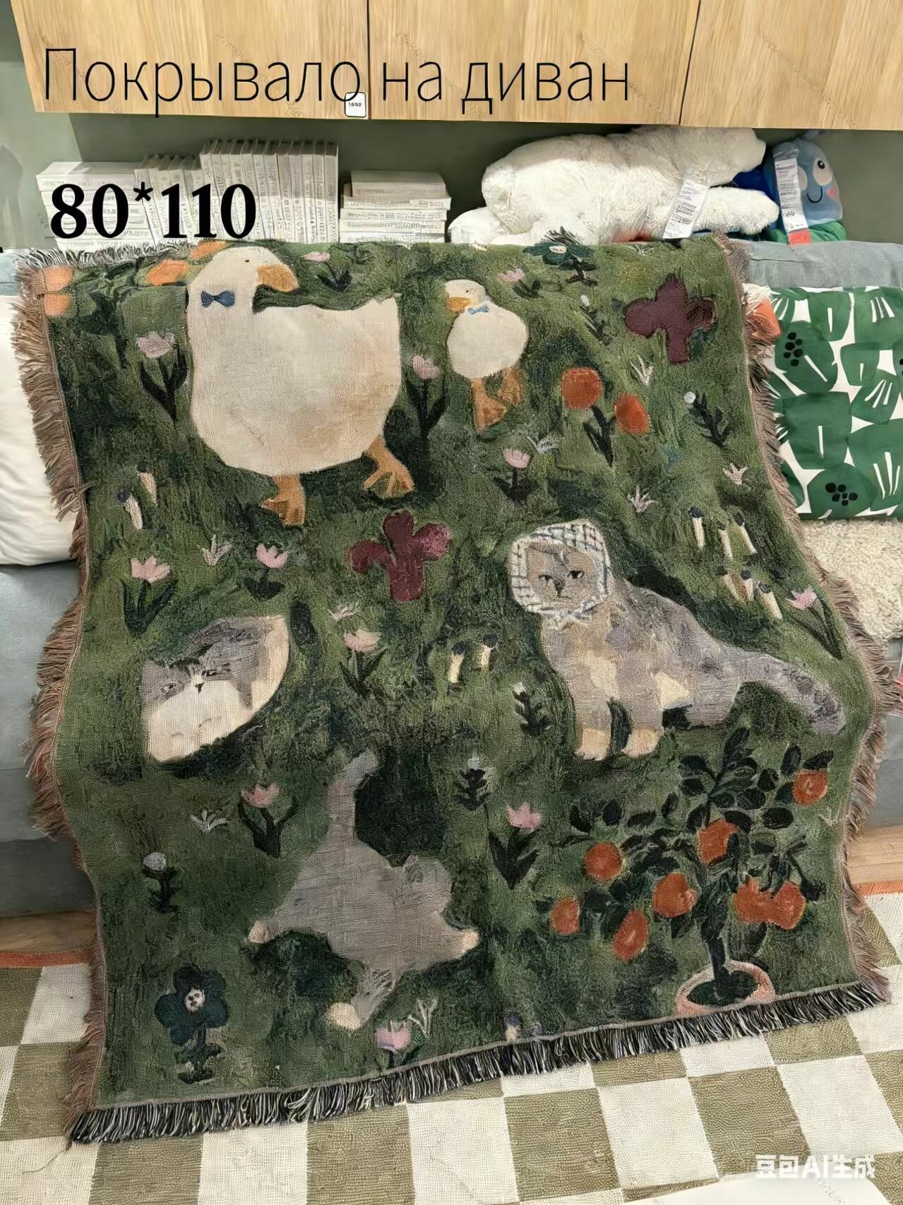 Плед "INS”, 80×100 см, мягкий нетканый материал, натуральная пряжа, с кисточками