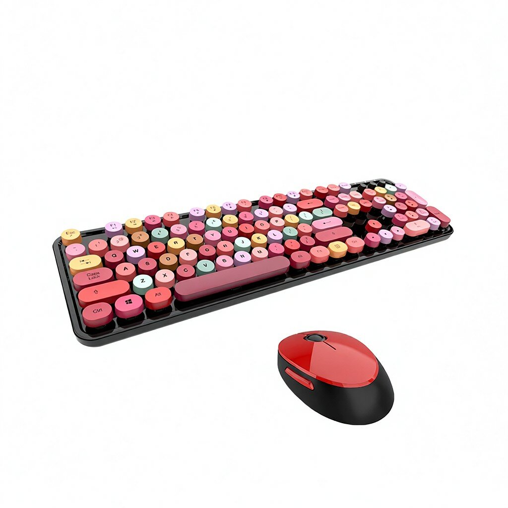 Mofii Sweet Keyboard Combo 2.4G Wireless Black/Pink/Blue/Green 104 keys Keyboard 5 keys Mouse Circular Suspension Key Cap for PC Laptop USB reciever 1 Keyboard 1 Mouse 1 USB reciever 1 User manual Windows XP/Win7/Win8/Win10 44.5*13.6*3.5cm 10.1*7.5*3.4cm
