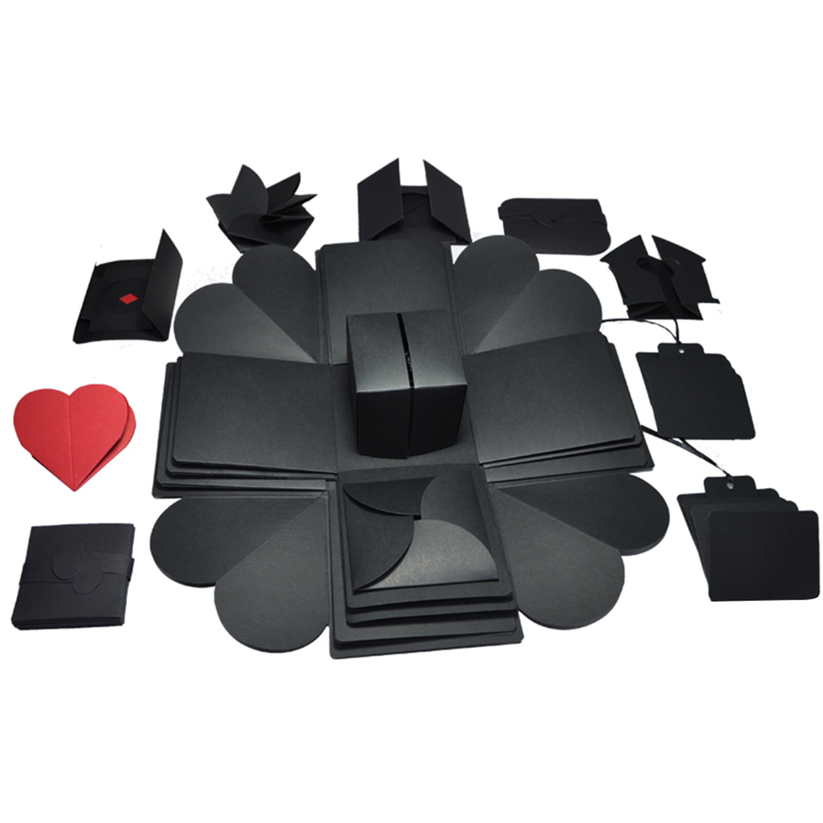 DIY Box Handmade Memory Scrapbook Photo Album Surprise Gift для Дня Рождения, Дня Святого Валентина, Свадьбы, Завязывания Связи, Юбилея — Черный, Материал: Древесина, Размер изделия (сложенный): 12*12*12 см/4.7*4.7*4.7 дюйма, Размер изделия