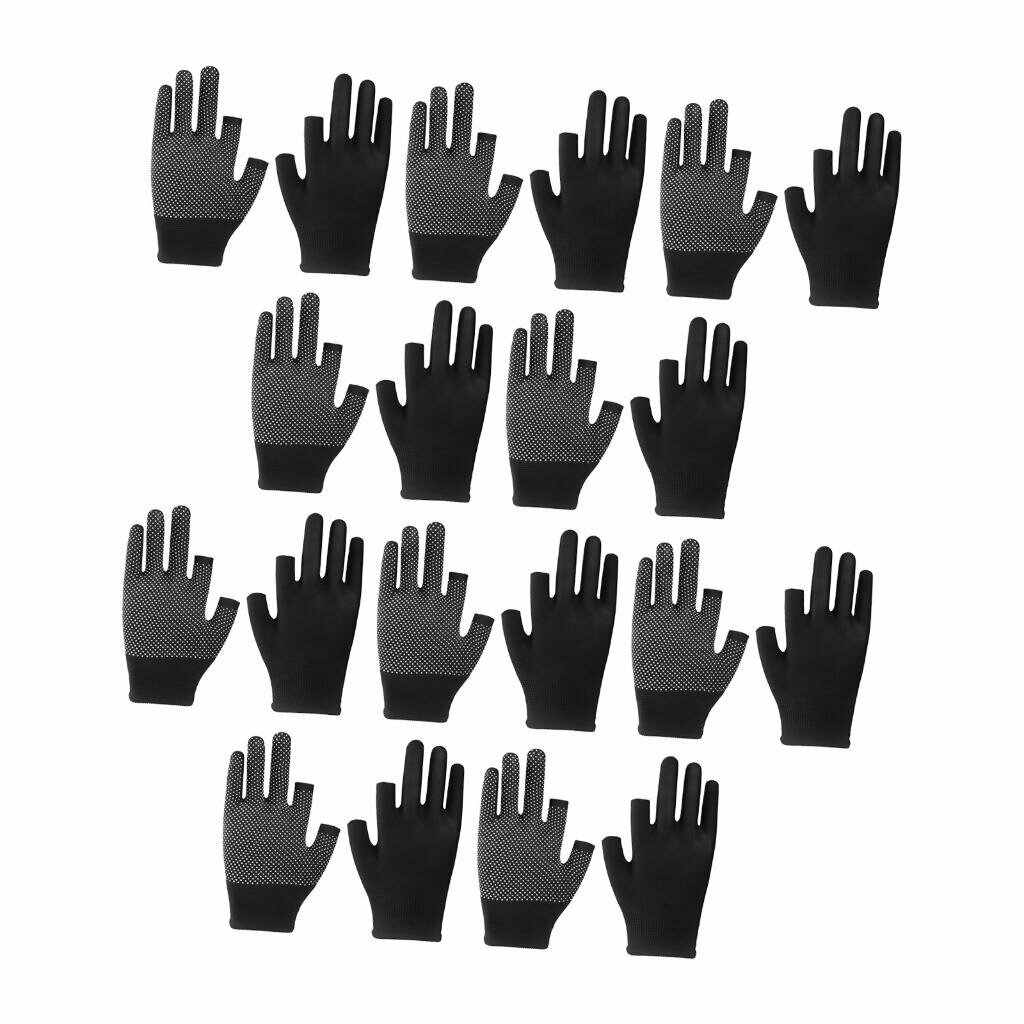 Нейлоновые перчатки без пальцев с противоскользящим покрытием, 10 пар черных