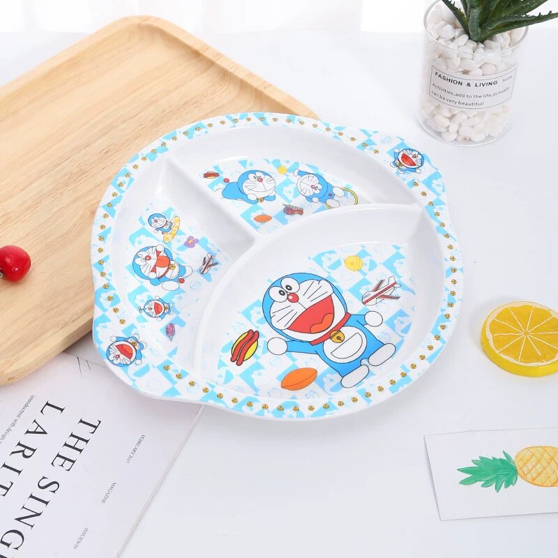 Детская тарелка для ужина, разделенная на секции, для фруктов, из меламина, ударопрочная, набор посуды, мультяшная,