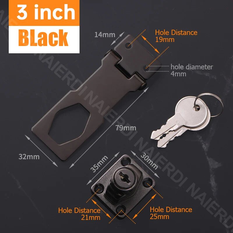 NAIERDI Замок для ящиков Hasp-6776 Black 3inch