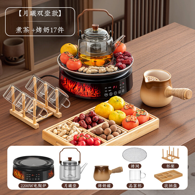 ⭐ Полноэкранный имитационный угольный электрический керамический чайник, набор для заваривания чая, стеклянный чайник, здоровый чайный котел, оборудование для заваривания чая в помещении ⭐