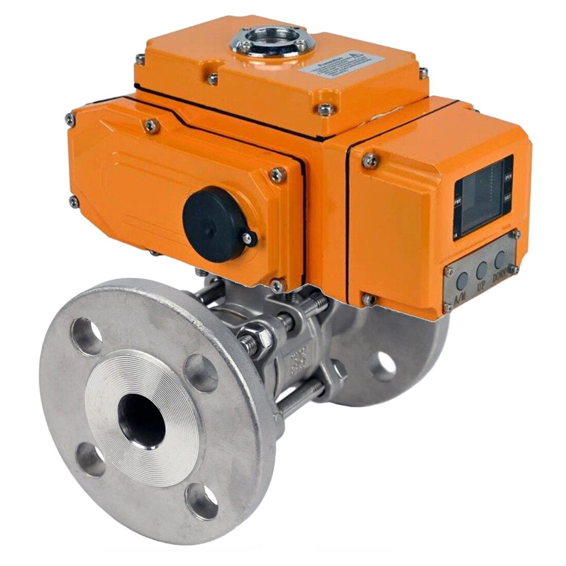 Кран шаровой DN.ru 316-316-FP-F-ISO-H Ду80 Ру40 полнопроходной фланцевый с ISO-фланцем, корпус - нержавеющая сталь 316, уплотнение - PTFE, с электроприводом четвертьоборотным DN. ru QT-010-24-4-20мА HARK (опрессовано)