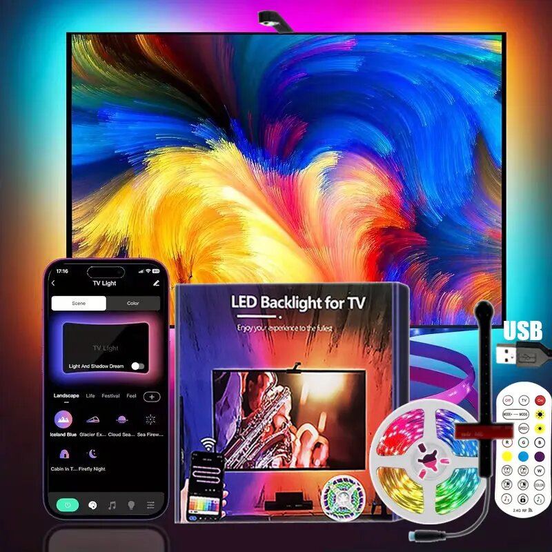 Ambilight для телевизора 5 В Usb Rgbic Smart Led Синхронизированная лента для телевизора Лента для телевизора 3,8 м 5 м Приложение с дистанционным управлением Подсветка телевизора