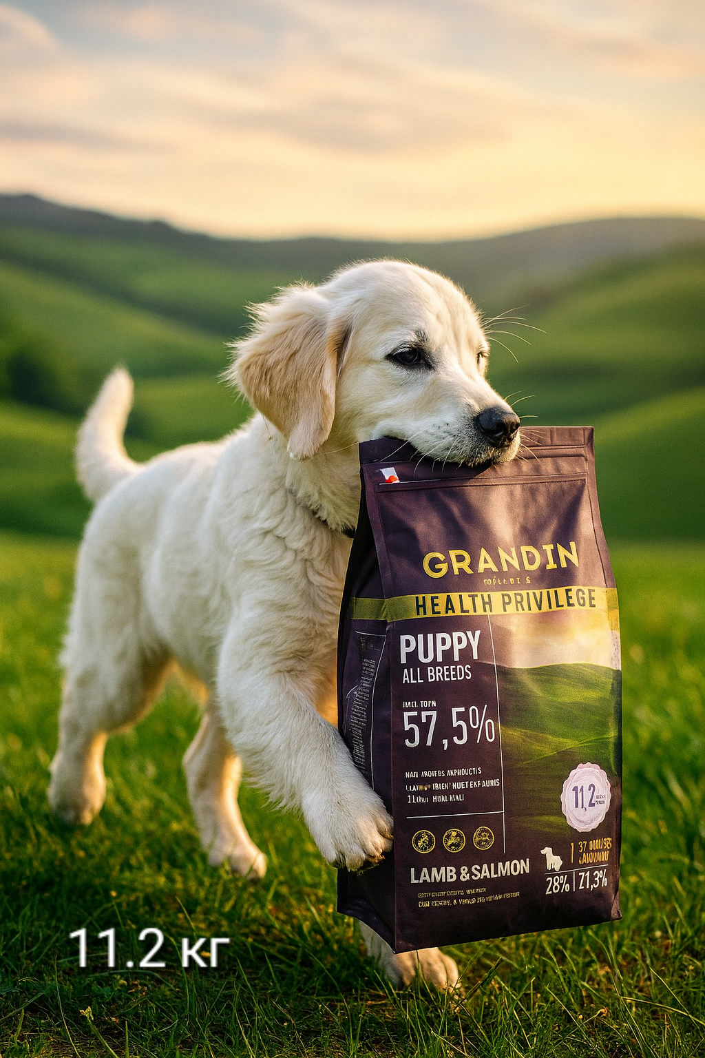 Grandin Holistic Сухой корм для щенков, с ягненком и лососем, 11,2 кг