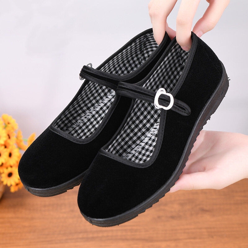 Женские рабочие туфли черные, офисные туфли для отеля, танцевальные туфли для мам, нескользящие старые пекинские тканевые туфли, женские плоские туфли с мягкой подошвой