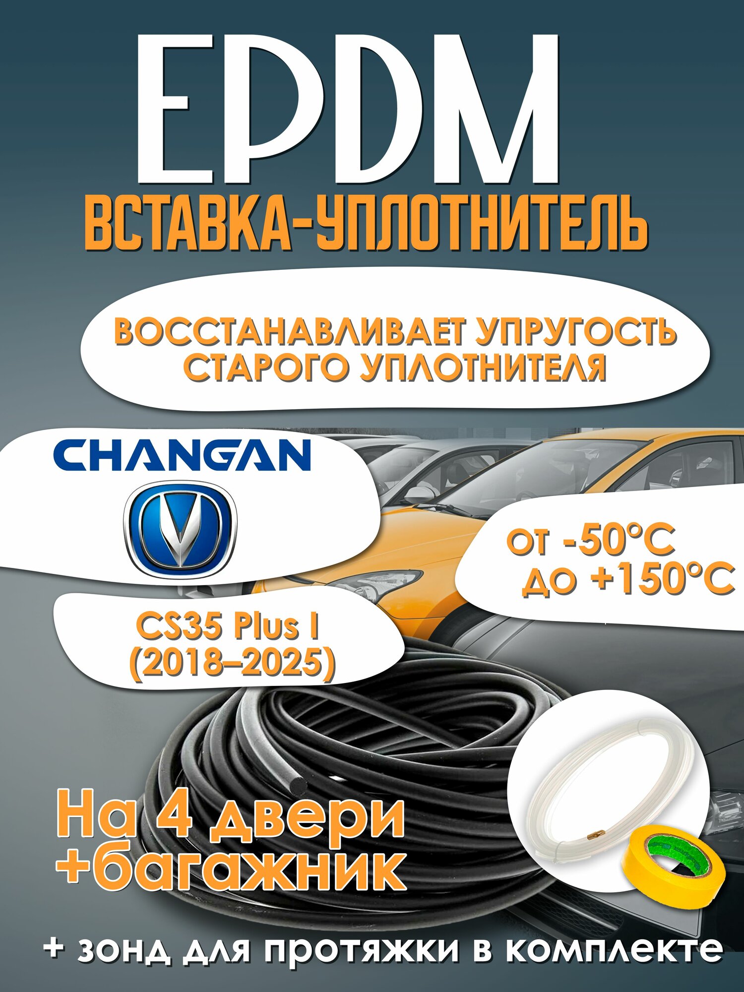 EPDM вставка-уплотнитель для дверей автомобиля Changan CS35 Plus I (2018-2025) / Чанган ЦС35 Плюс 1 поколение