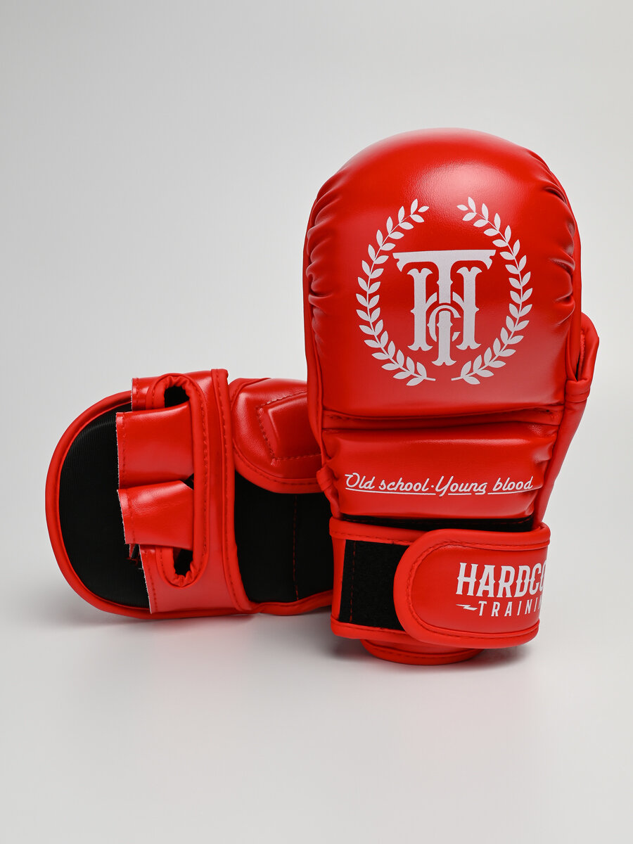 Гибридные MMA перчатки для тренировок Hardcore Training Base PU Red L/XL