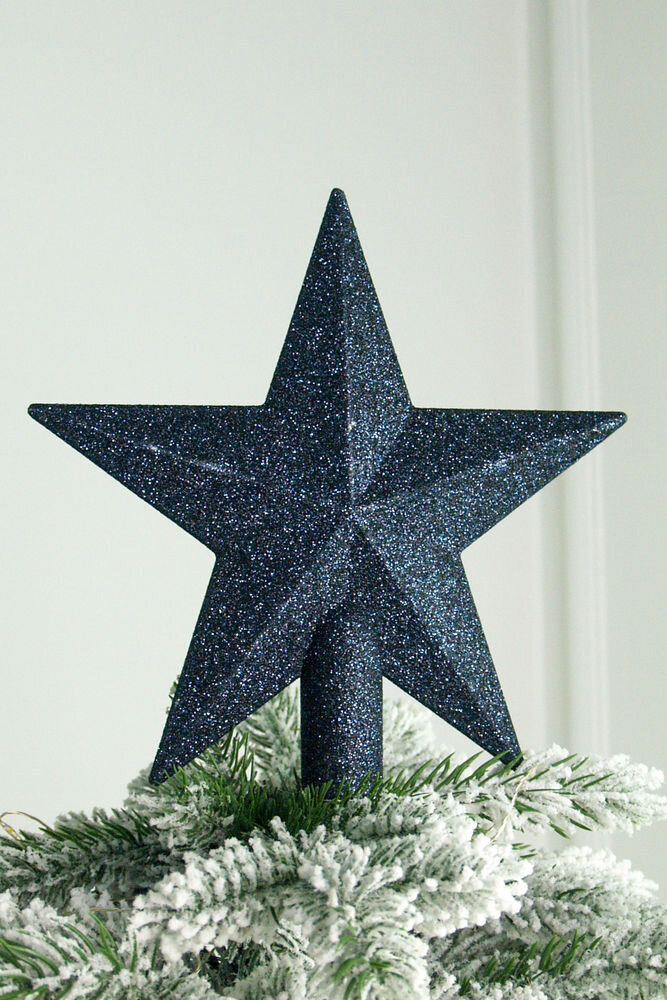 Елочная верхушка звезда делюкс, пластик, глиттер, цвет: синий бархат, 19 см, Kaemingk 029551