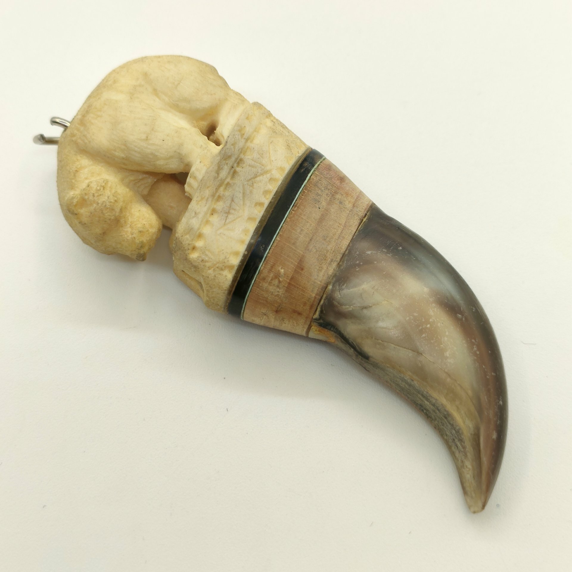 Подвеска-оберег "Медвежий коготь", кость, коготь, дерево, металл, резьба, СССР