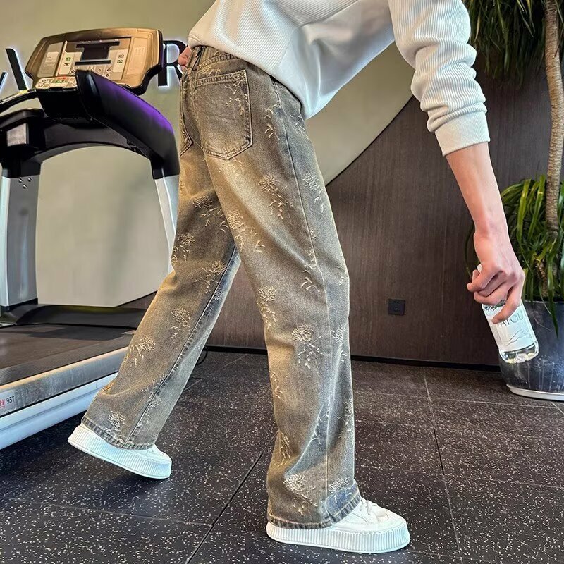 Тяжёлые рабочие джинсы свободного кроя, новые мужские брюки прямого силуэта.