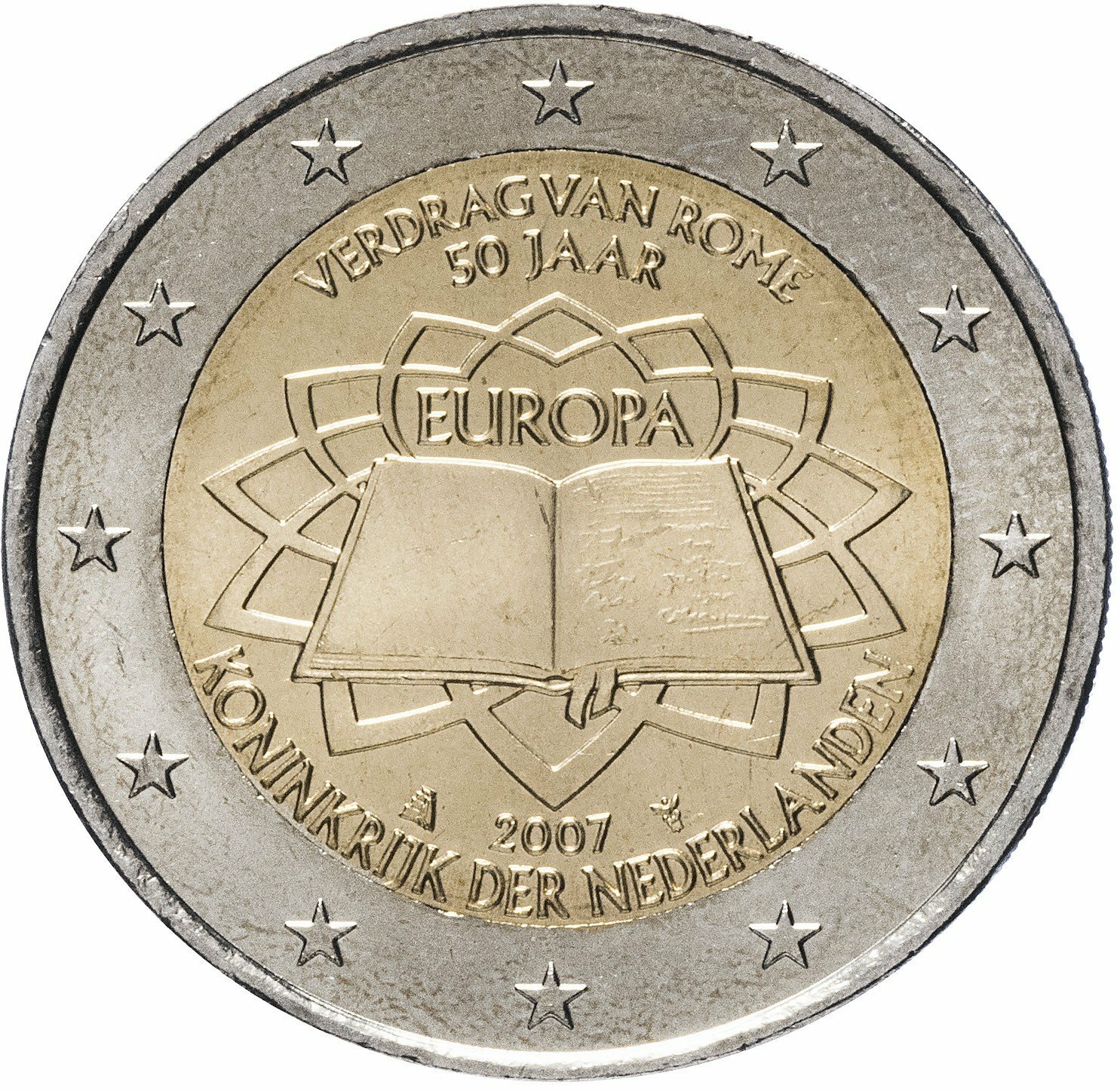 Нидерланды 2 евро 2007 "50 лет Римскому договору", Биметалл, в сохранности UNC