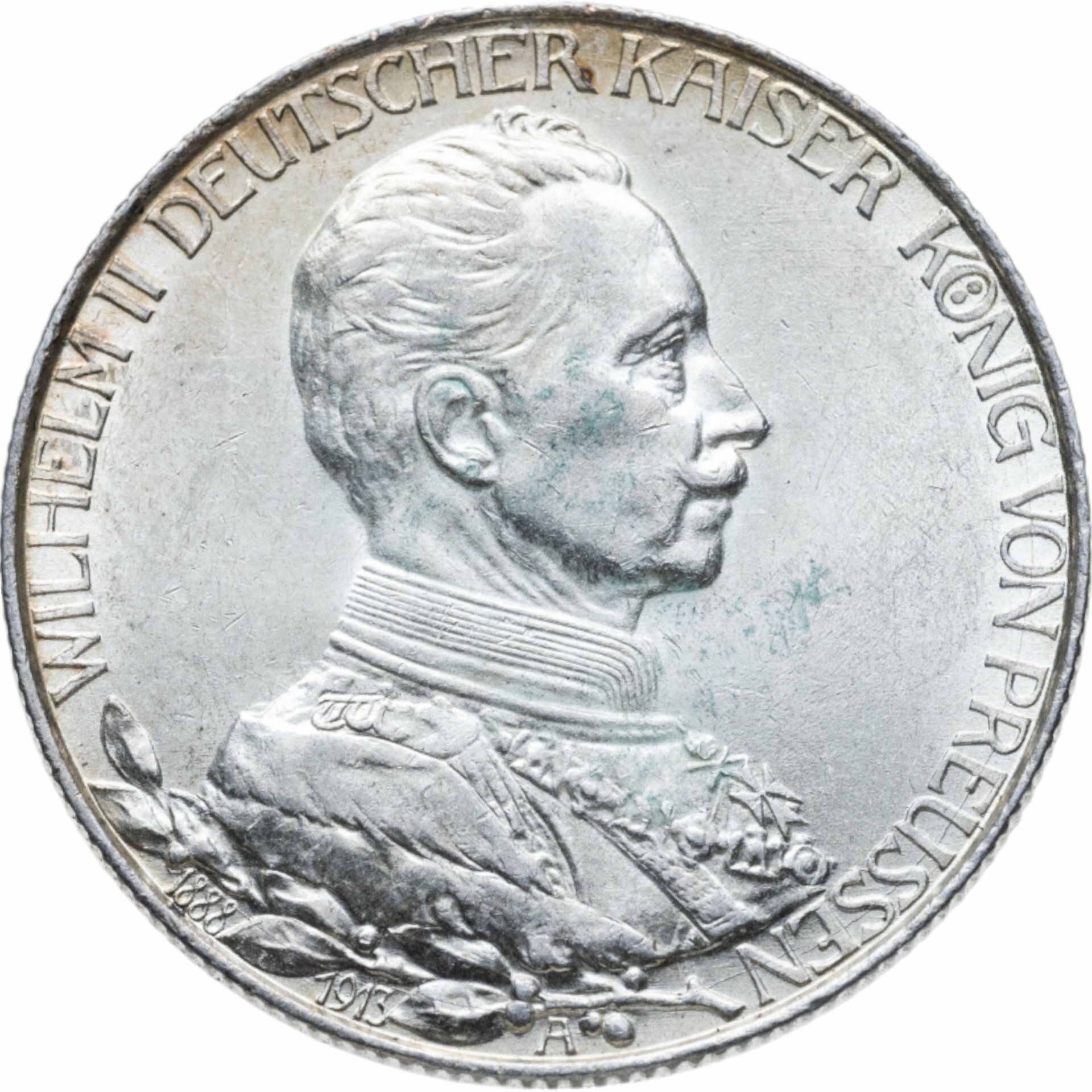 Германская империя Пруссия 2 марки 1913 "25 лет правления Вильгельма II", Серебро 900, в сохранности UNC